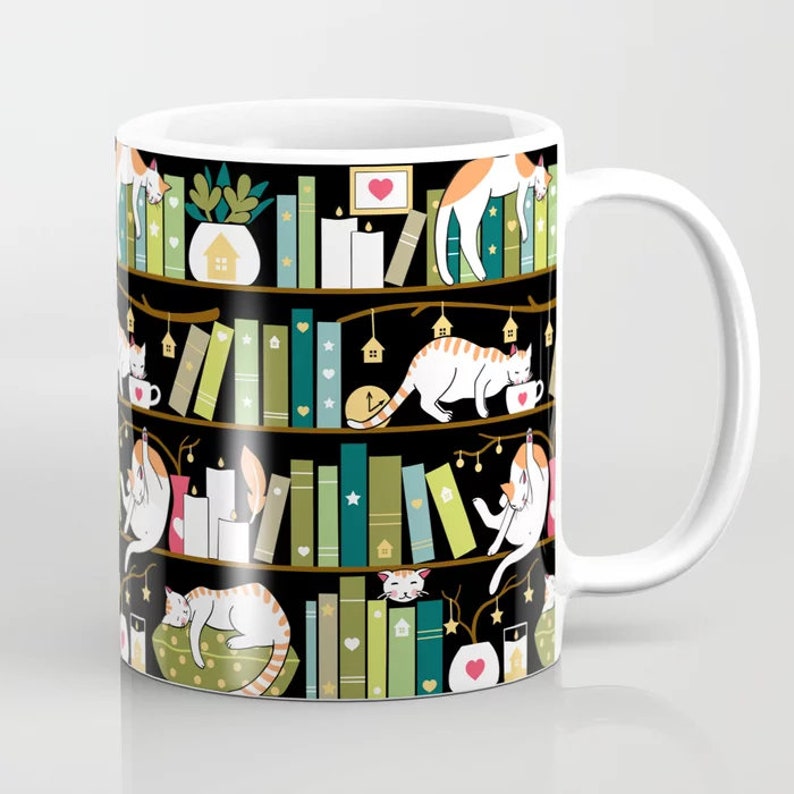Library Cats Coffee Mug Library Mug Cat Lover Mug Bookshelf - Etsy