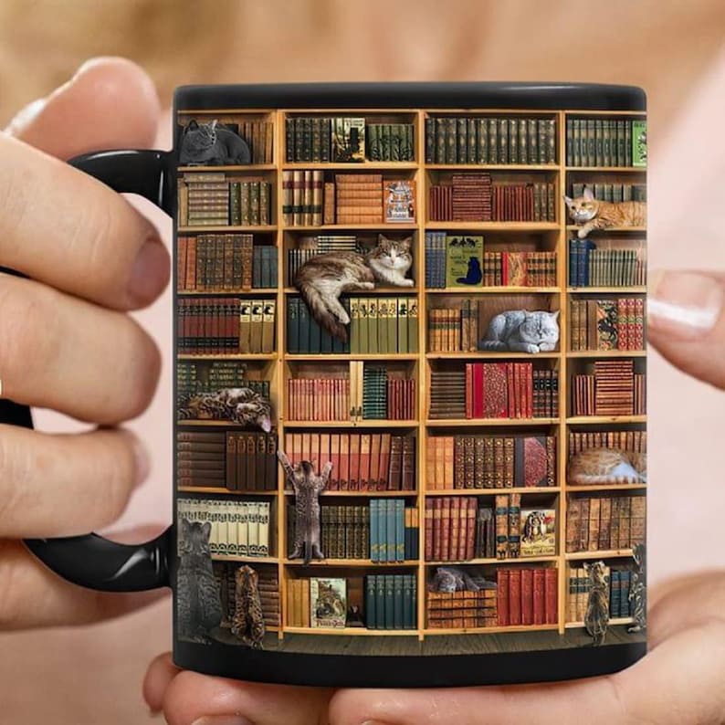 Library Cats Coffee Mug Library Mug Cat Lover Mug Bookshelf - Etsy