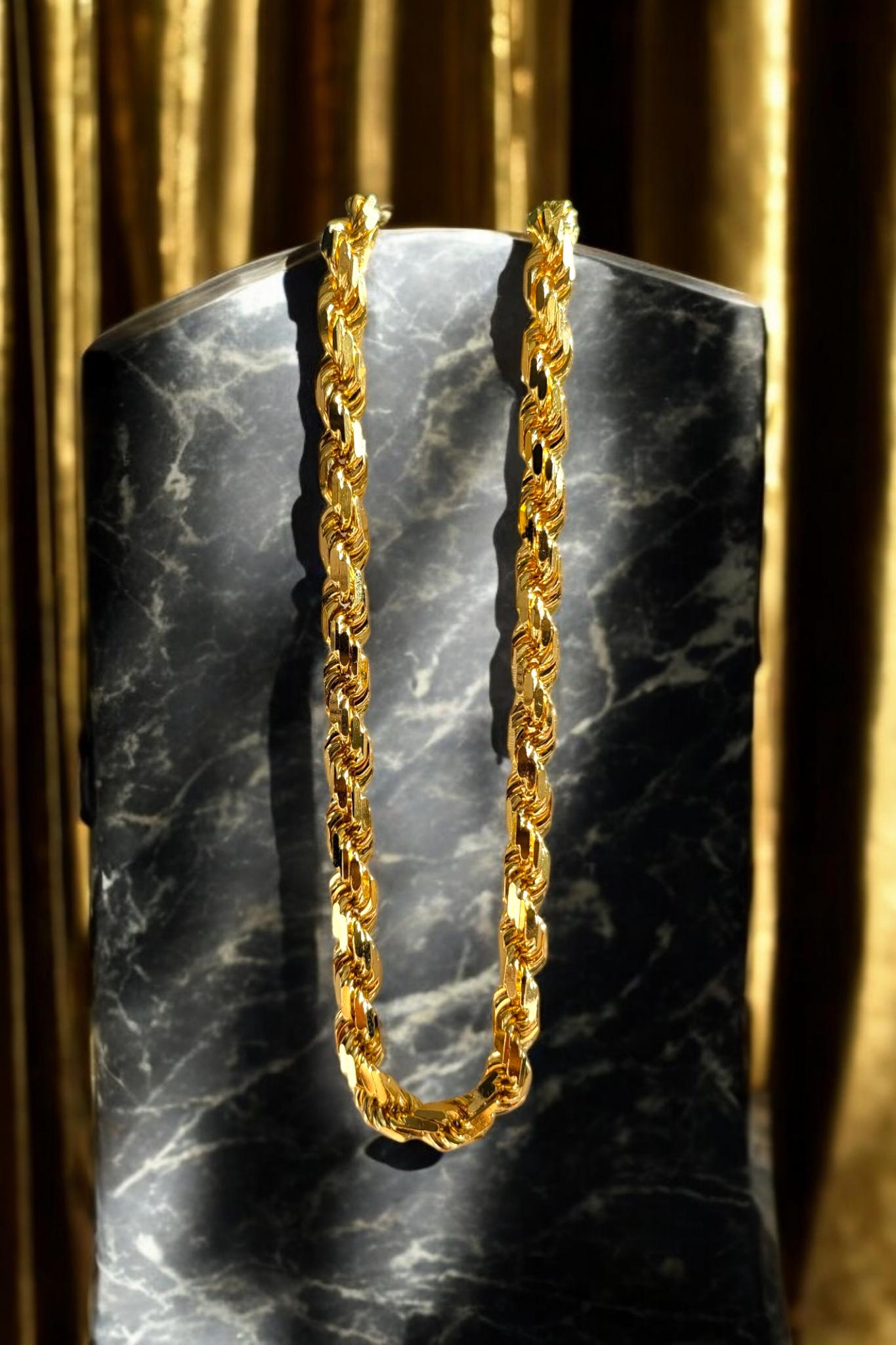 12mm, 30 Inches LUXURY DIAMOND CUT Gold Over Silver Rope Chain (297 ...