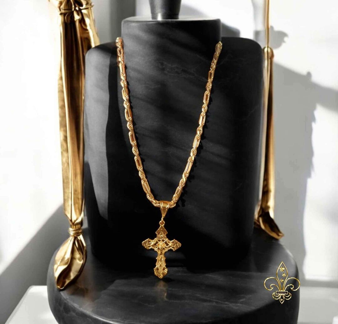 Gold Plated Italian Milano Chain 4.5 MM With Crusafix Pendant (24 Inch ...