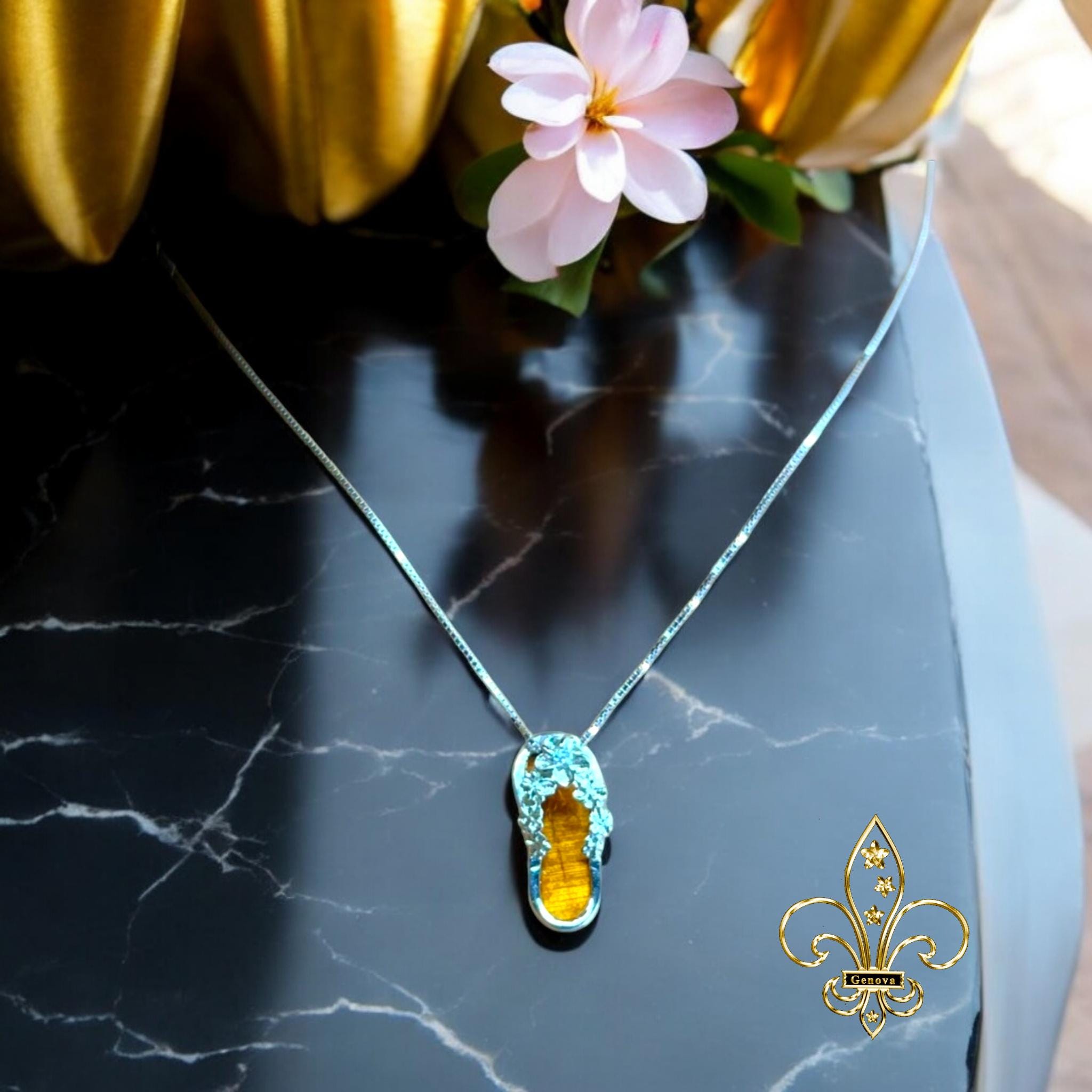 Sterling Silver Koa Wood Flip Flop Pendat With 18 Sterling Silver ...