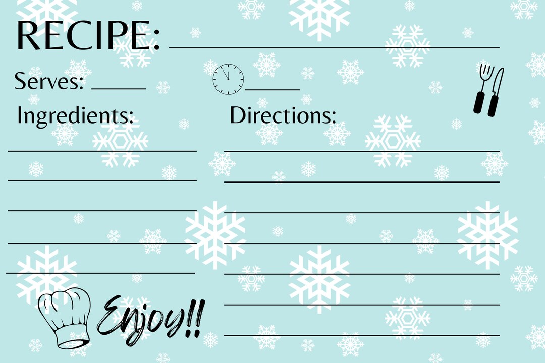 Winter Recipe Cards Food Memories Traditions Printable Digital Download ...