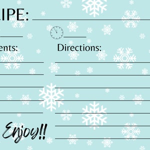 Winter Recipe Cards Food Memories Traditions Printable Digital Download ...