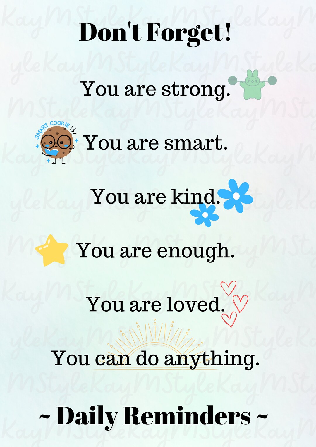 Daily Reminders for Kids Back to School Inspirational Printable Digital ...