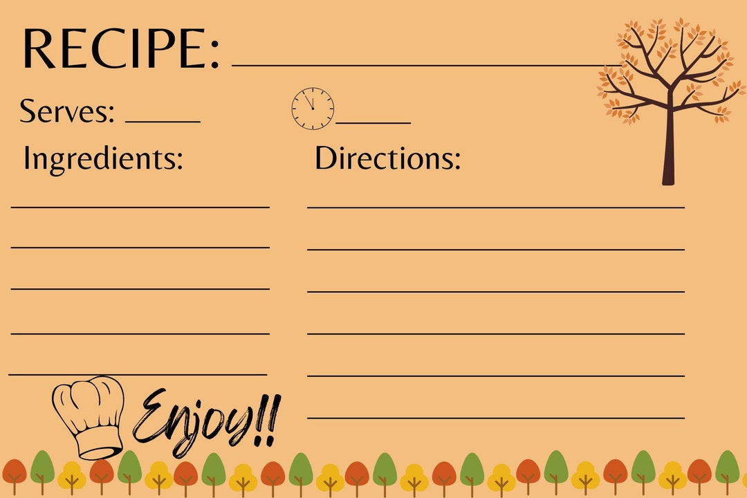 Fall Recipe Cards Food Memories Traditions Printable Digital Download ...