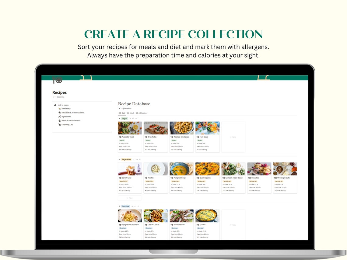 Notion Food Diary | Meal Planner | Recipe Book | Macronutrient ...