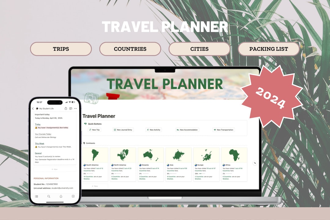 Notion Travel Planner Itinerary Organizer Trip Holiday Vacation Expense ...