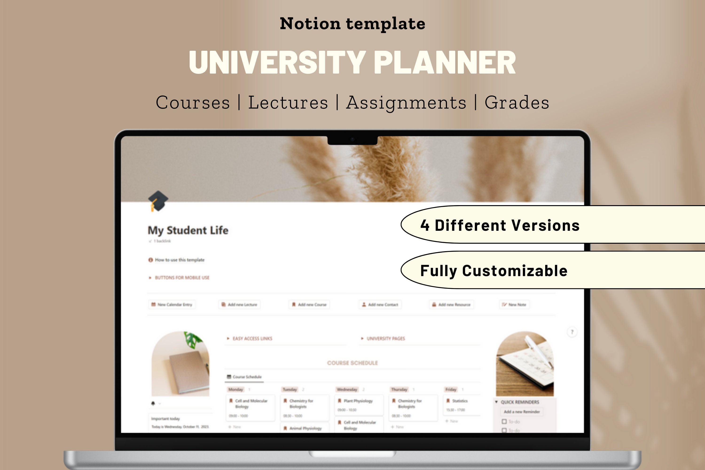 Notion Student Planner | Academic Dashboard | University Life | Course ...