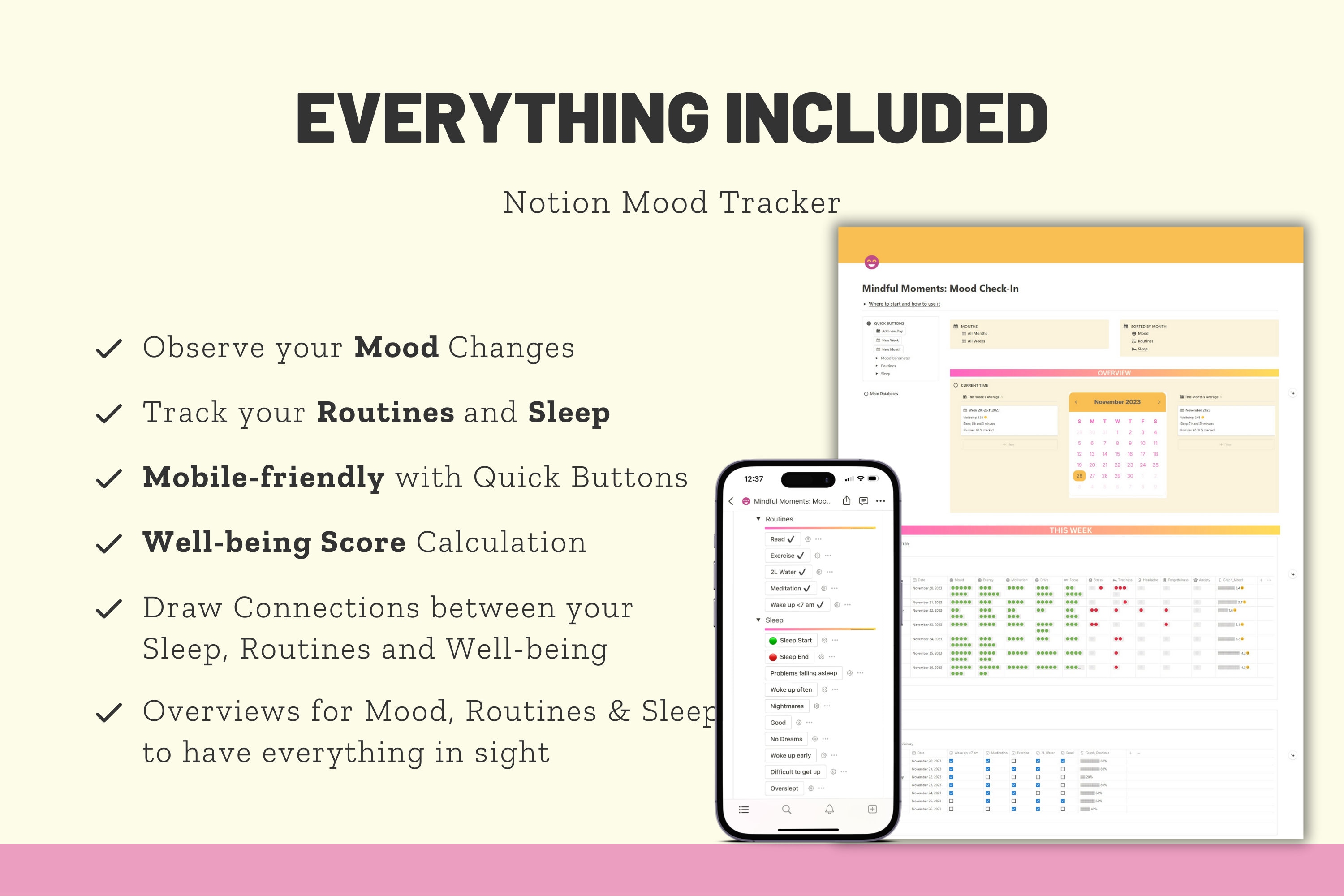 Notion Mood Tracker Sleep, Routines, Habits Notion Template Wellbeing Minimal Health Journal ...