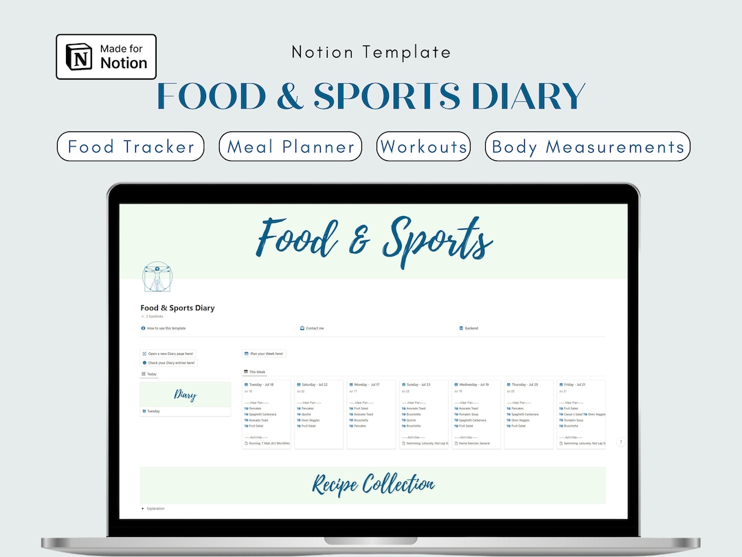 Notion Food Diary | Recipe Book | Workout & Meal Planner | Weight Loss ...