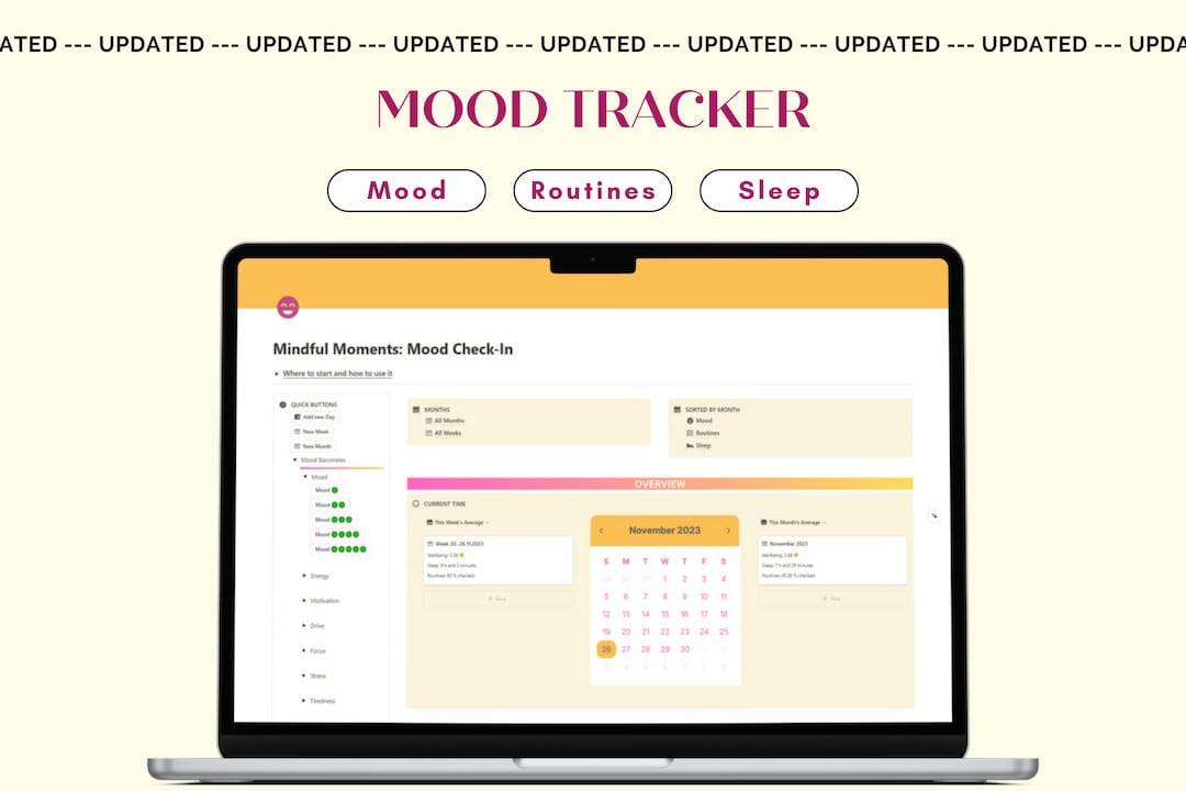 Notion Mood Tracker | Sleep, Routines, Habits | Notion Template | Wellbeing | Minimal | Health ...