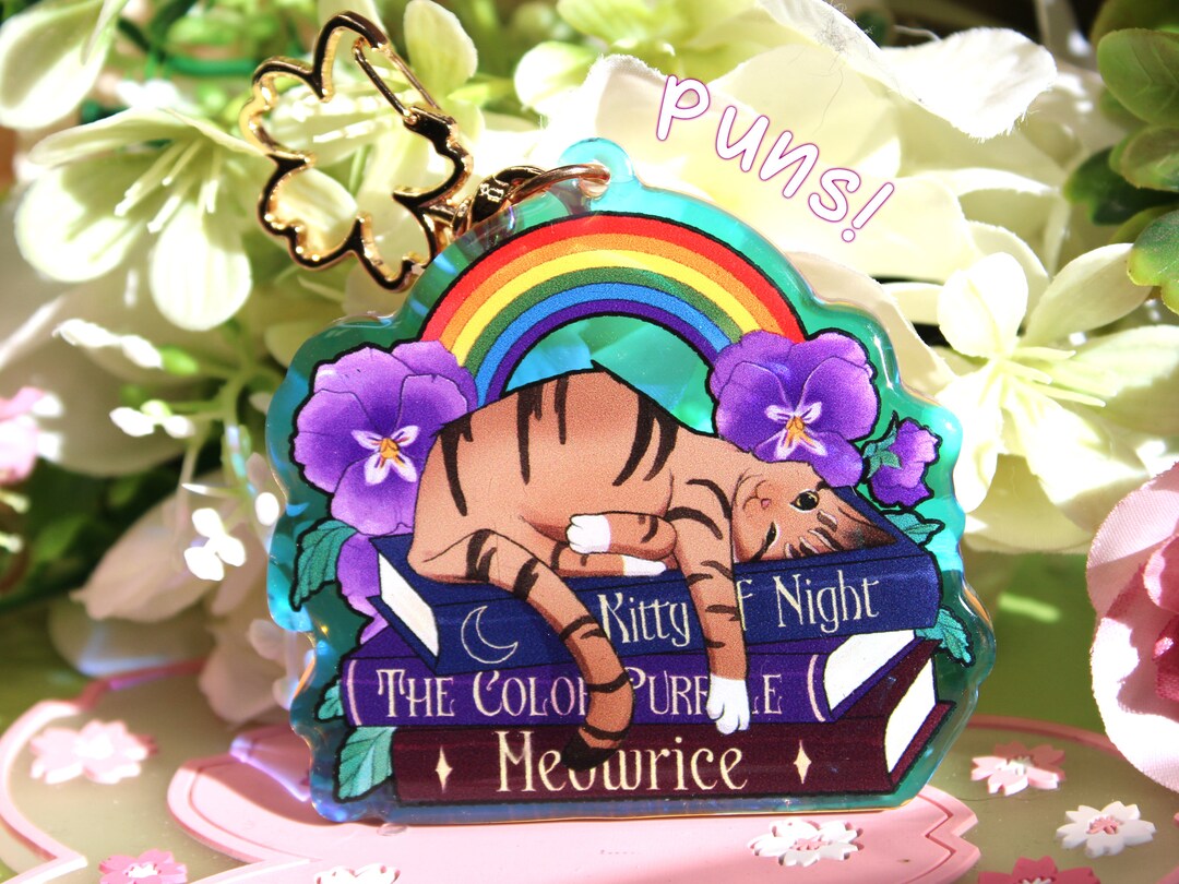 Tabby Cat With Rainbow and Book Puns Charm - Etsy