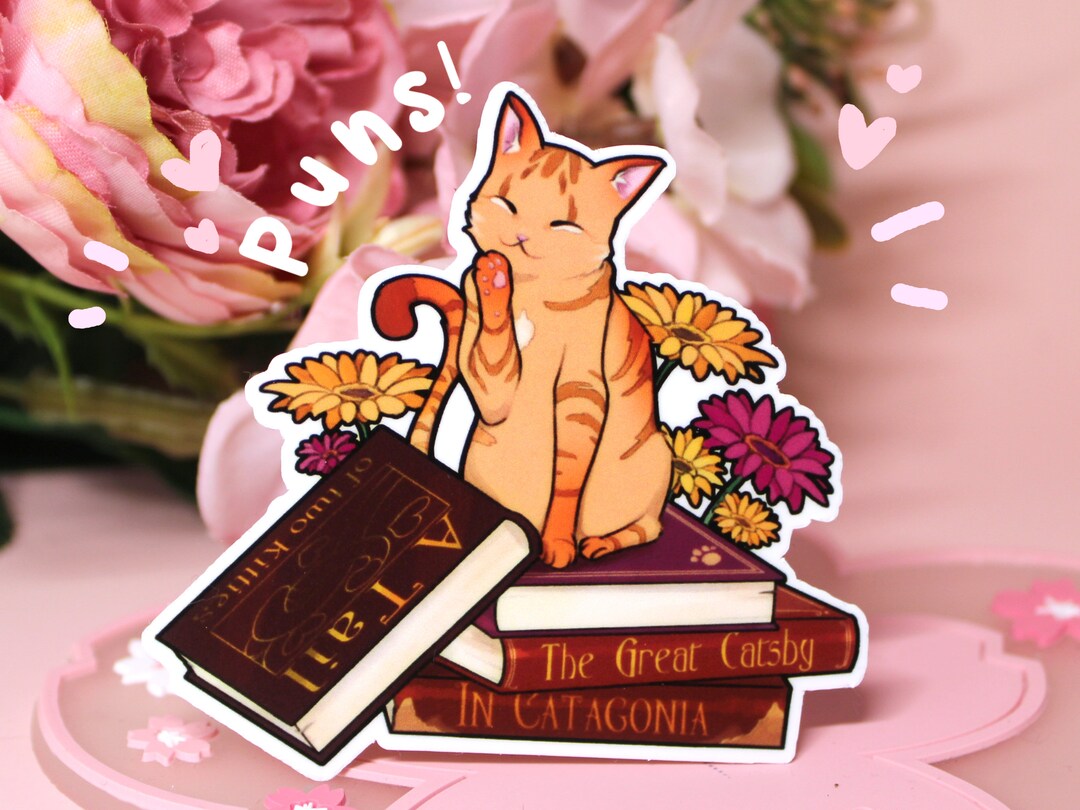 Orange Cat and Book Puns Sticker - Etsy