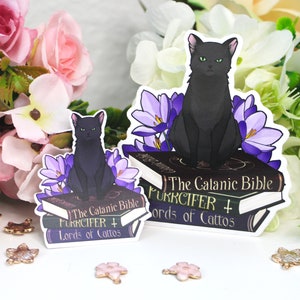 Silver Cat With Book Puns and Flowers Sticker Set - Etsy