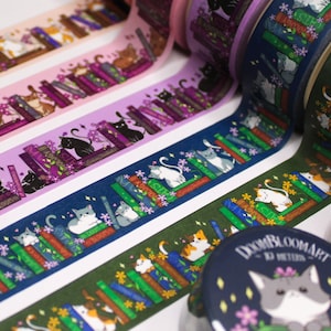 Cats and Books Washi Tape in Five Colorways. 2cm Wide - Etsy
