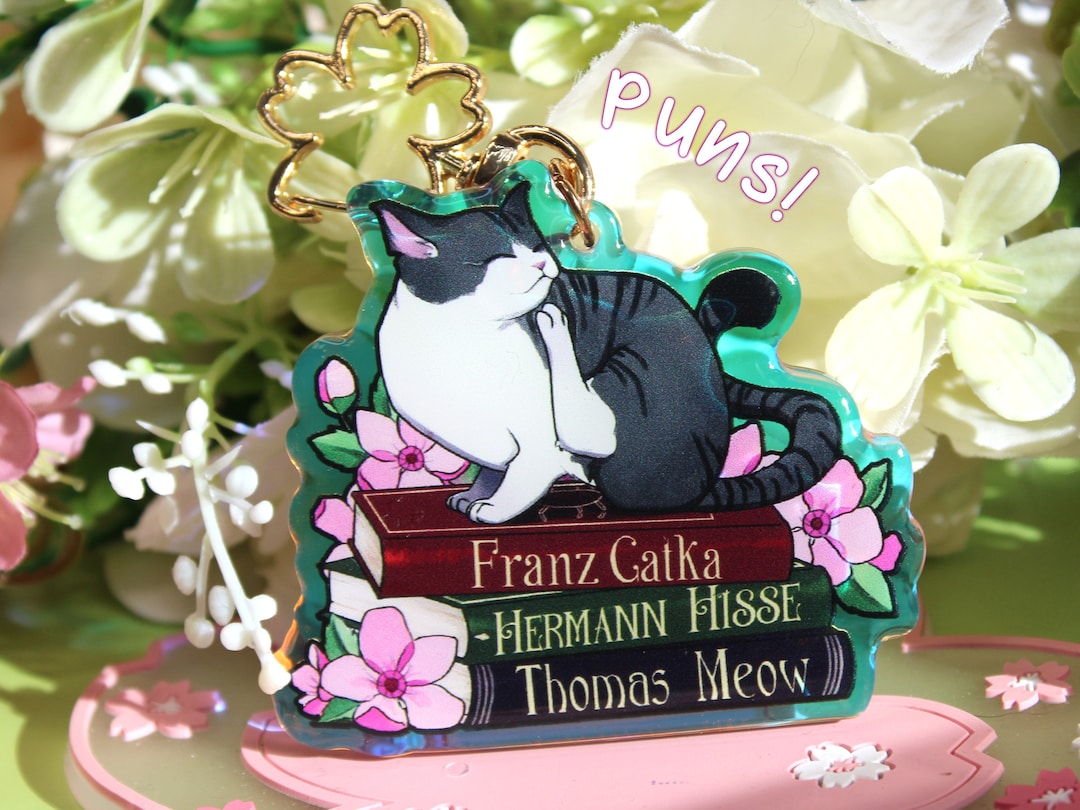 Silver Cat With Book Puns Charm - Etsy