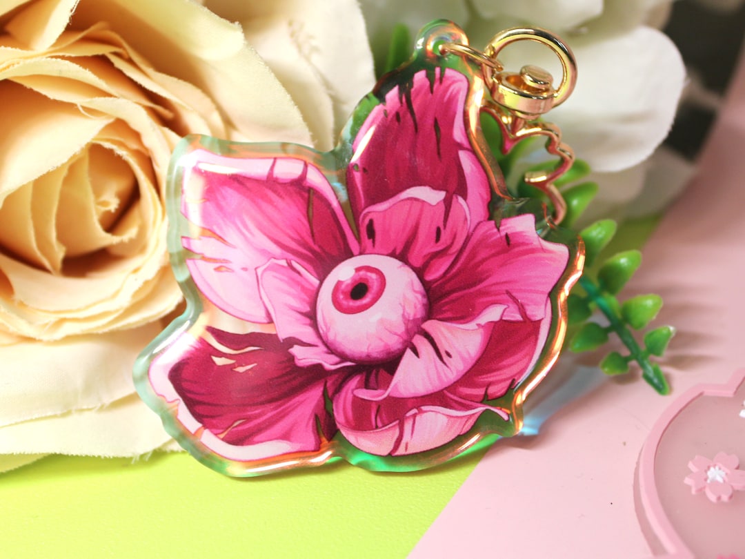 Eyeball Magnolia Acrylic Keychain: Rainbow Horror Charm - Etsy