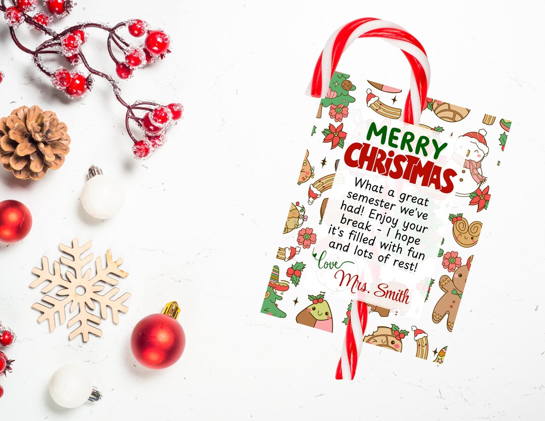 Candy Cane Holder Card Customizable | Printable Teacher Christmas Tag ...