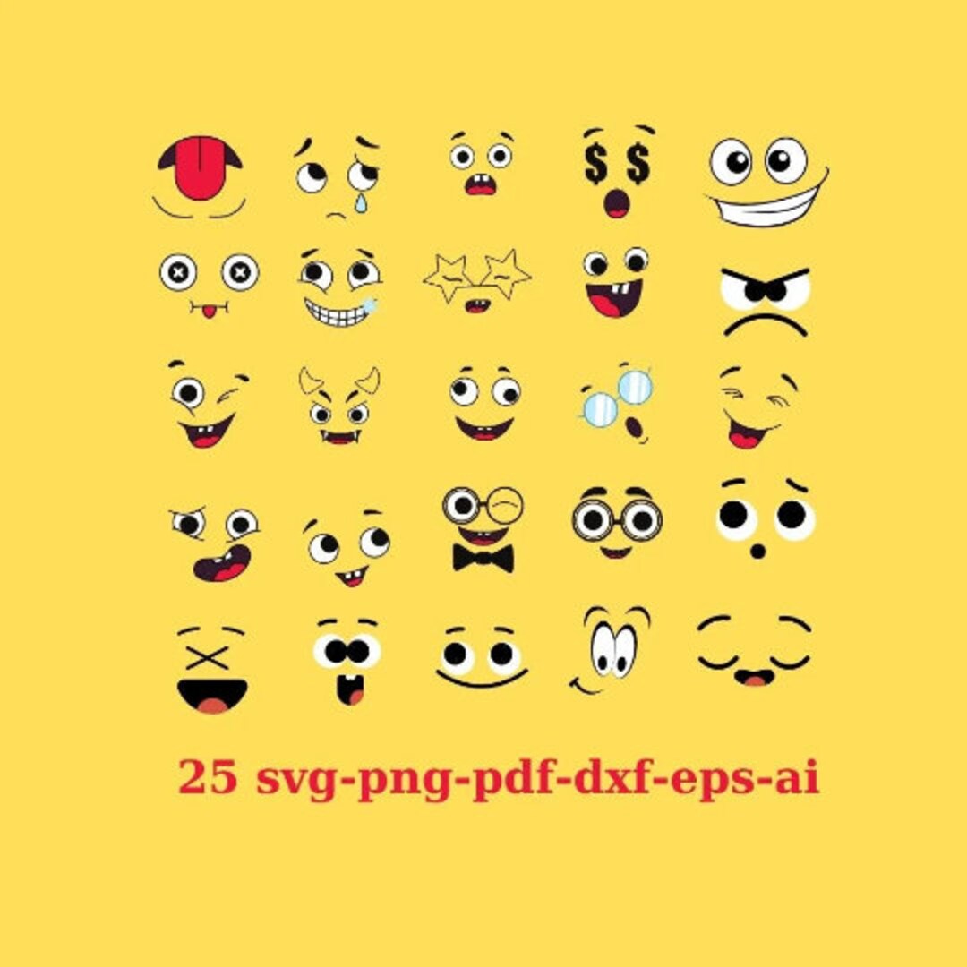 Face Sticker Svg, Cartoon Svg, Cartoon Eyes Face Emoji Bundle Svg ...