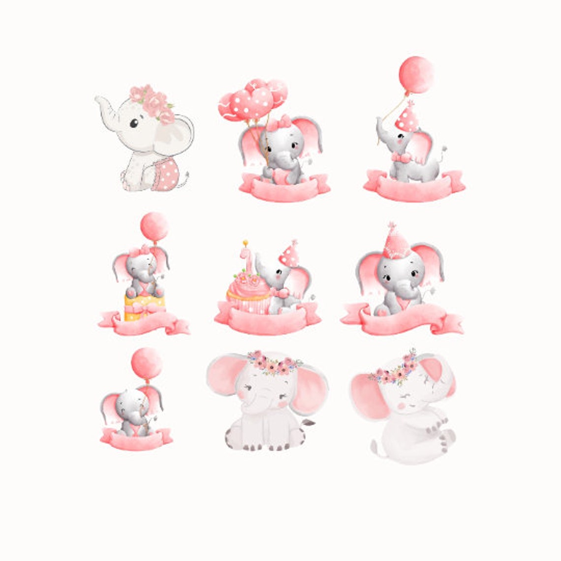 Cute Elephant Clipart, Watercolor Baby Boy Elephant Illustration, Cute ...