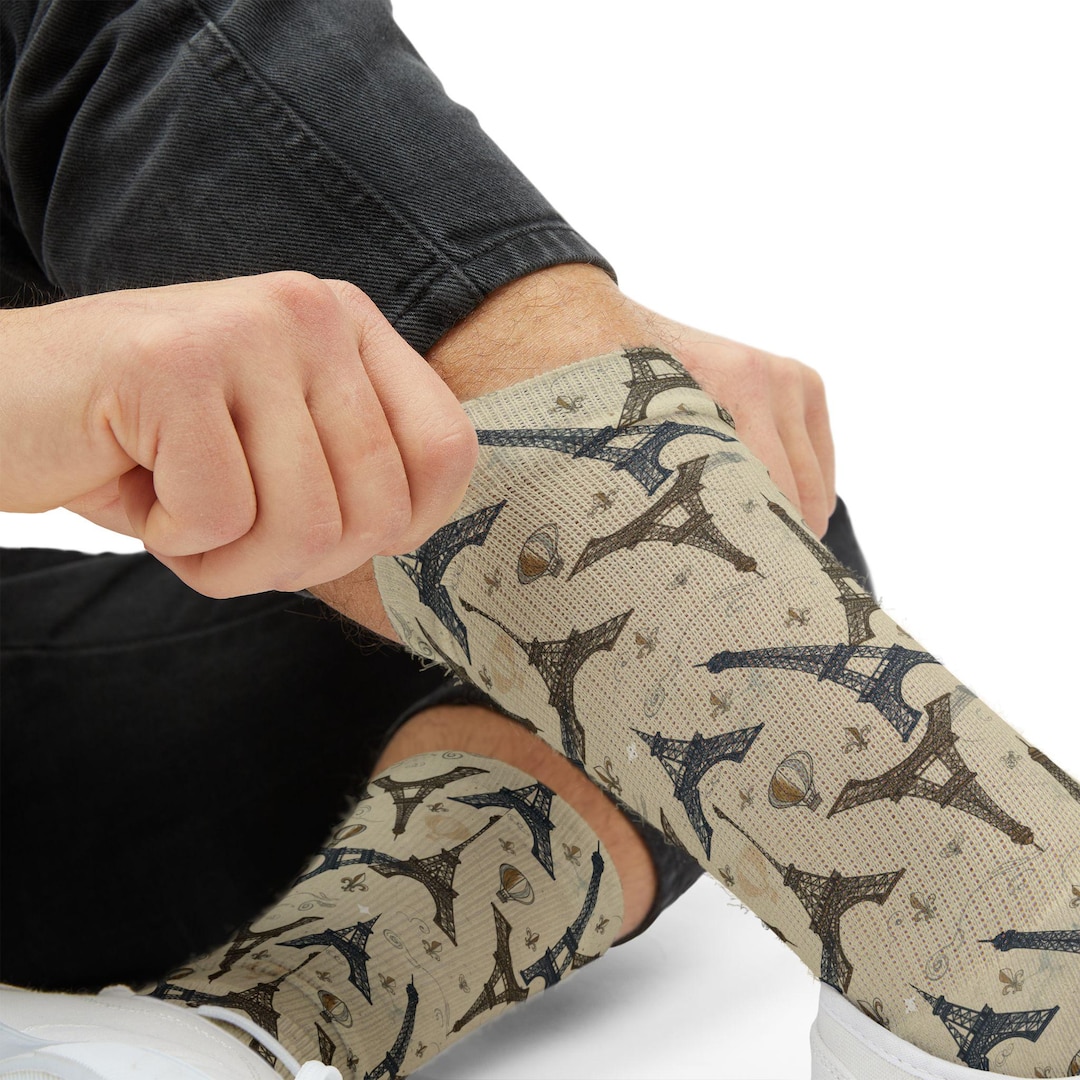Eiffel Tower Balloons Sublimation Socks, Paris Print Beige Socks, Hot ...