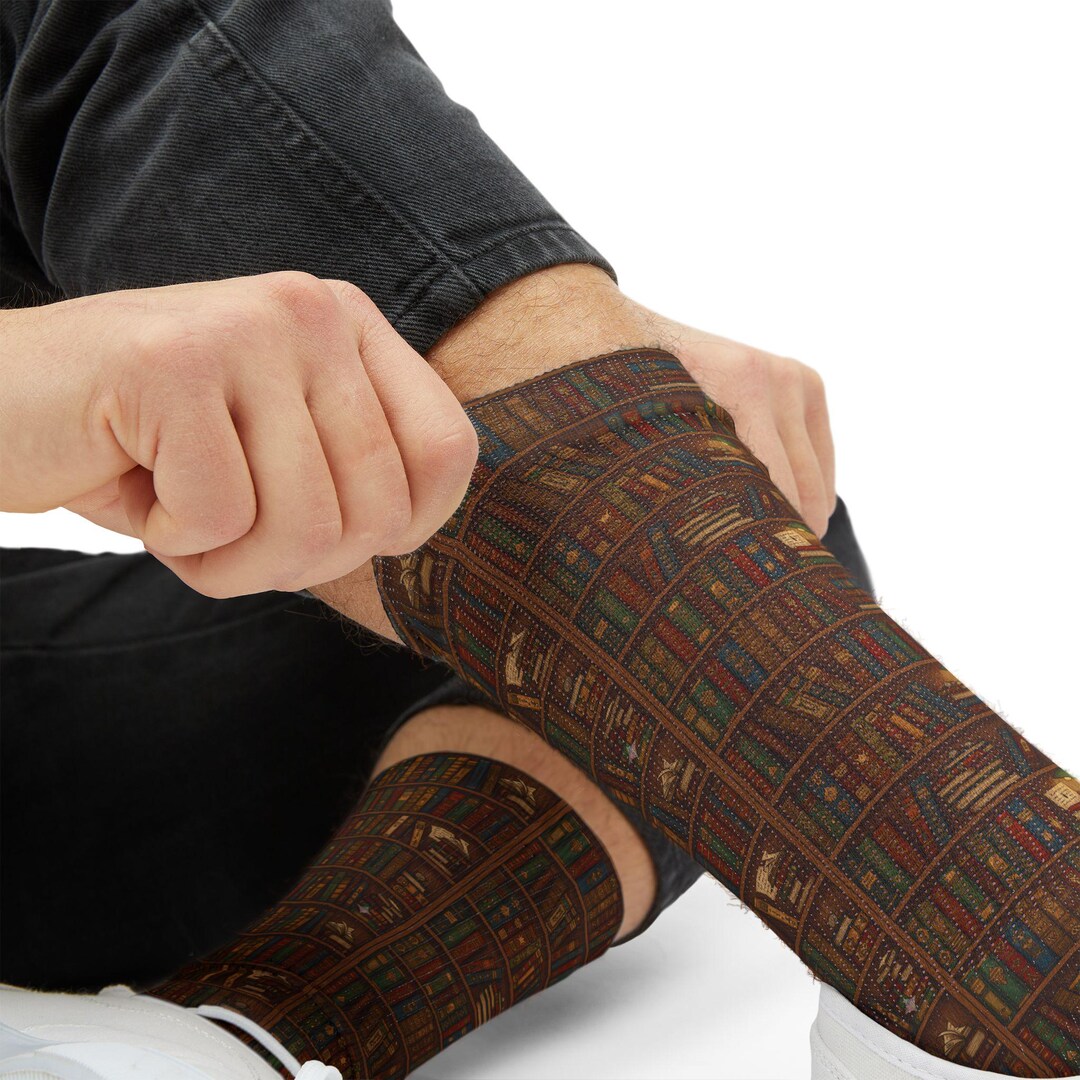 Bookcase Sublimation Socks, Bookshelf Library Crew Socks, Gift for Book ...