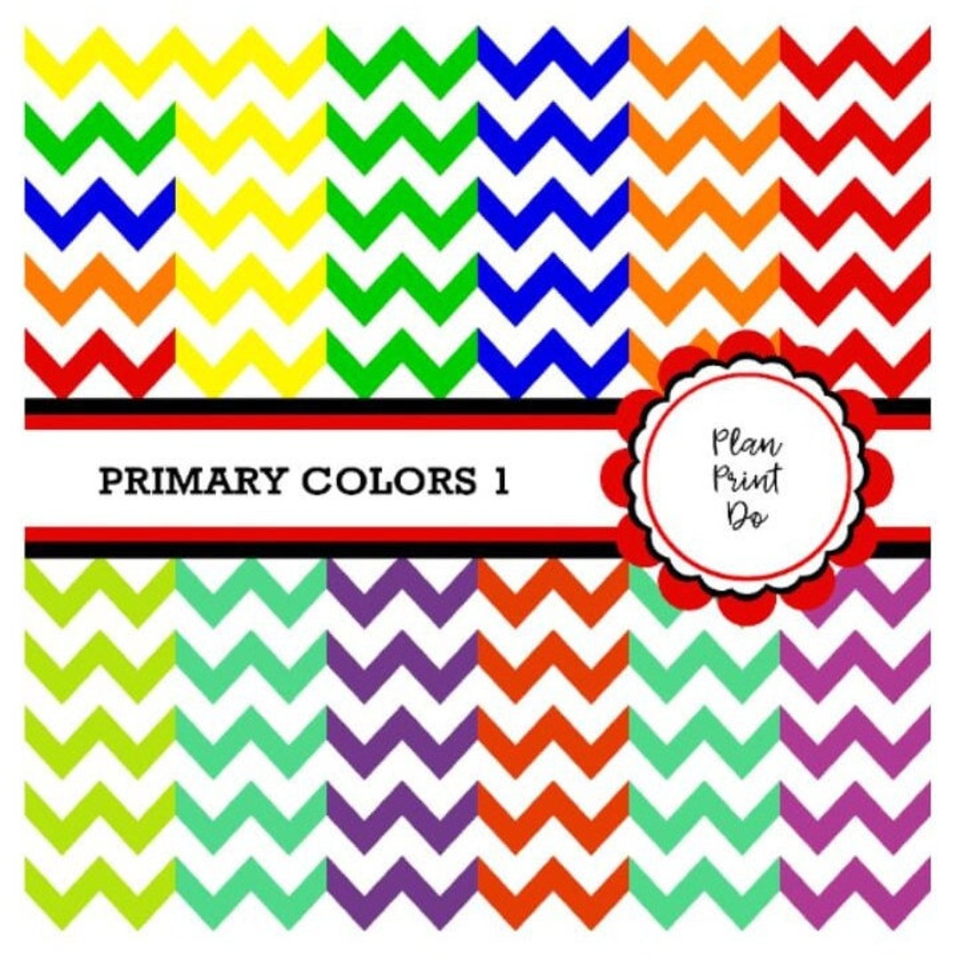 Digital Download Chevron Primary Colors Paper Pack - 12 Papers - 12 ...