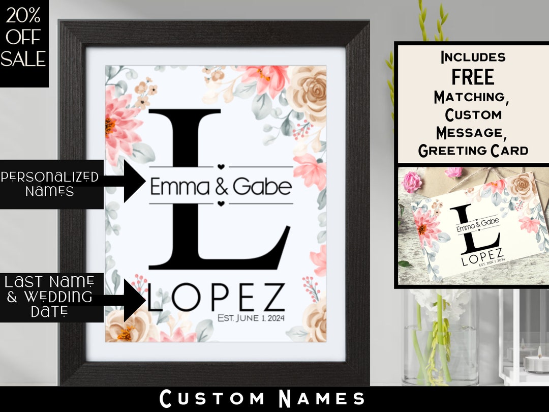 Personalized WEDDING Day Name Date Floral Poster Wall Art Home ...