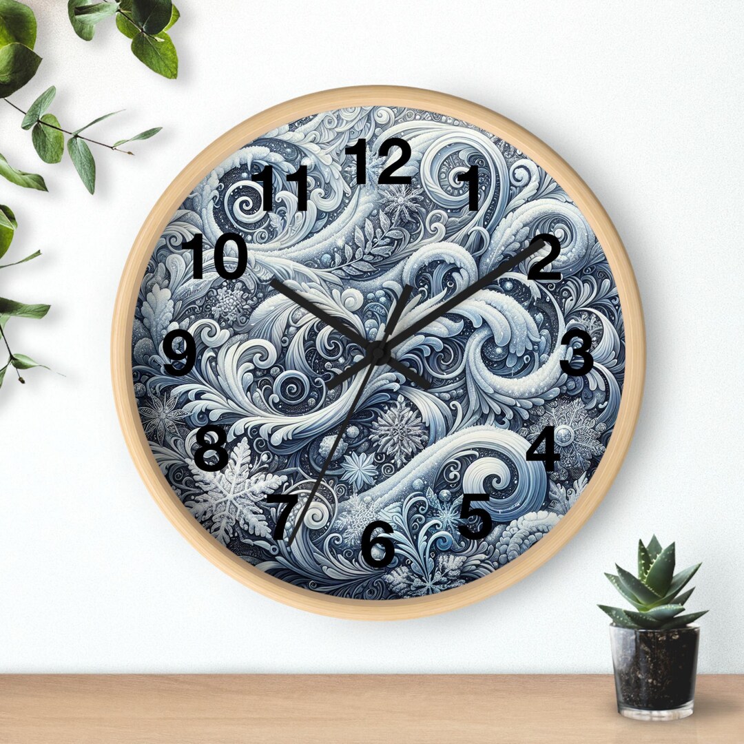 Elegant Blue Swirl Wall Clock, Home Decor, Winter Vibes, Unique Gift ...