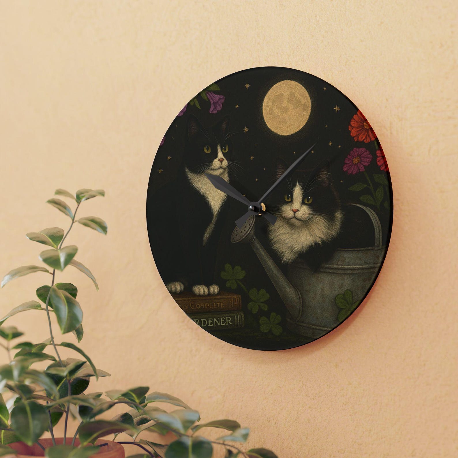 Charming Cat-themed Acrylic Wall Clock - Purrfect for Garden Lovers ...