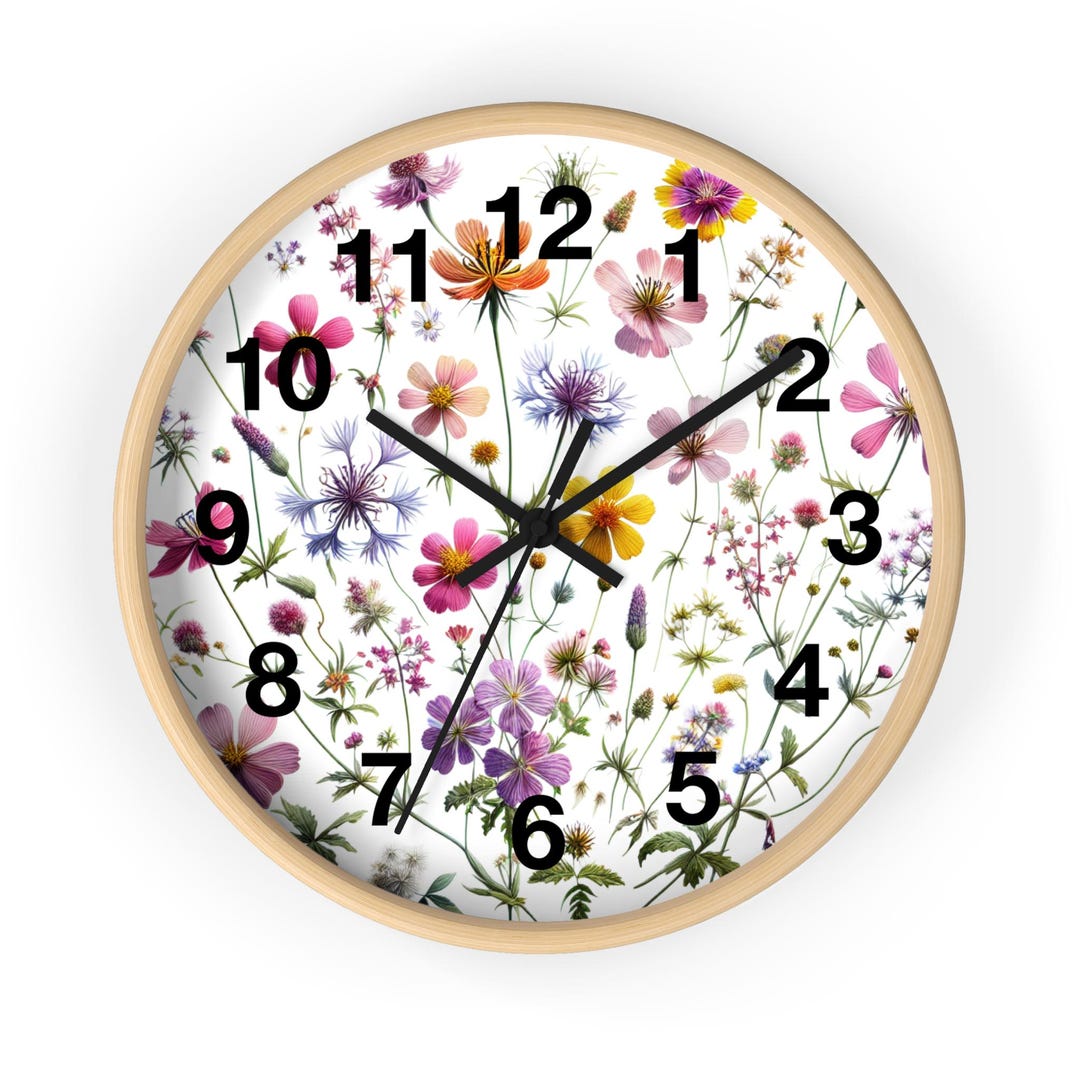 Floral Wall Clock - Botanical Timepiece for Nature Lovers, Home Decor ...