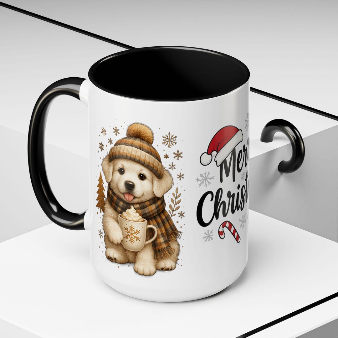 Merry Christmas Puppy Mug | Dog With Hot Cocoa Accent Coffee Mug - Etsy