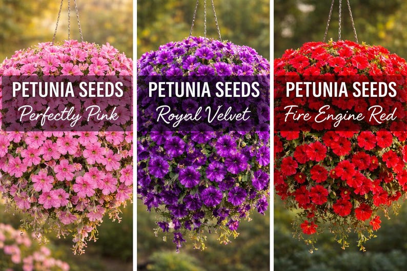 Bold Bloom Trio 3 PACKS of Petunia Seeds, Red,pink and Purple Seed Pack ...