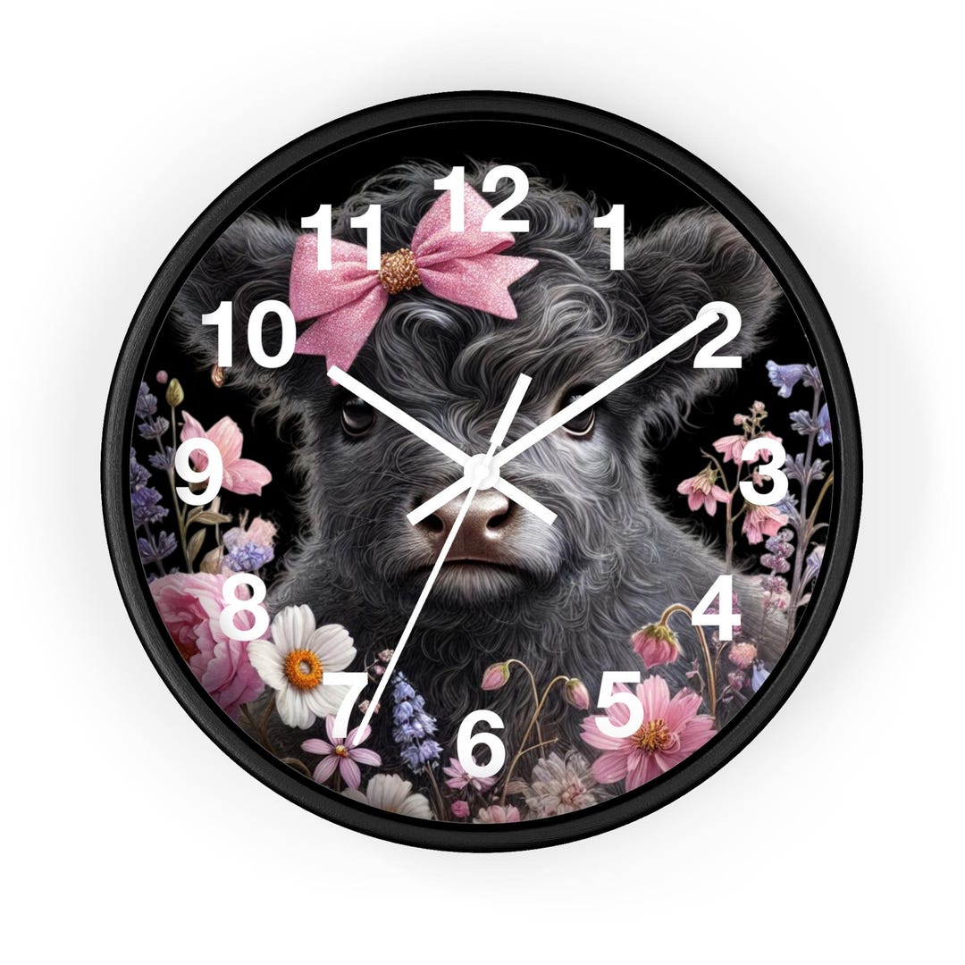Highland Cow Floral Clocks- Farmhouse Decor Clock, Cute Animal Clock ...