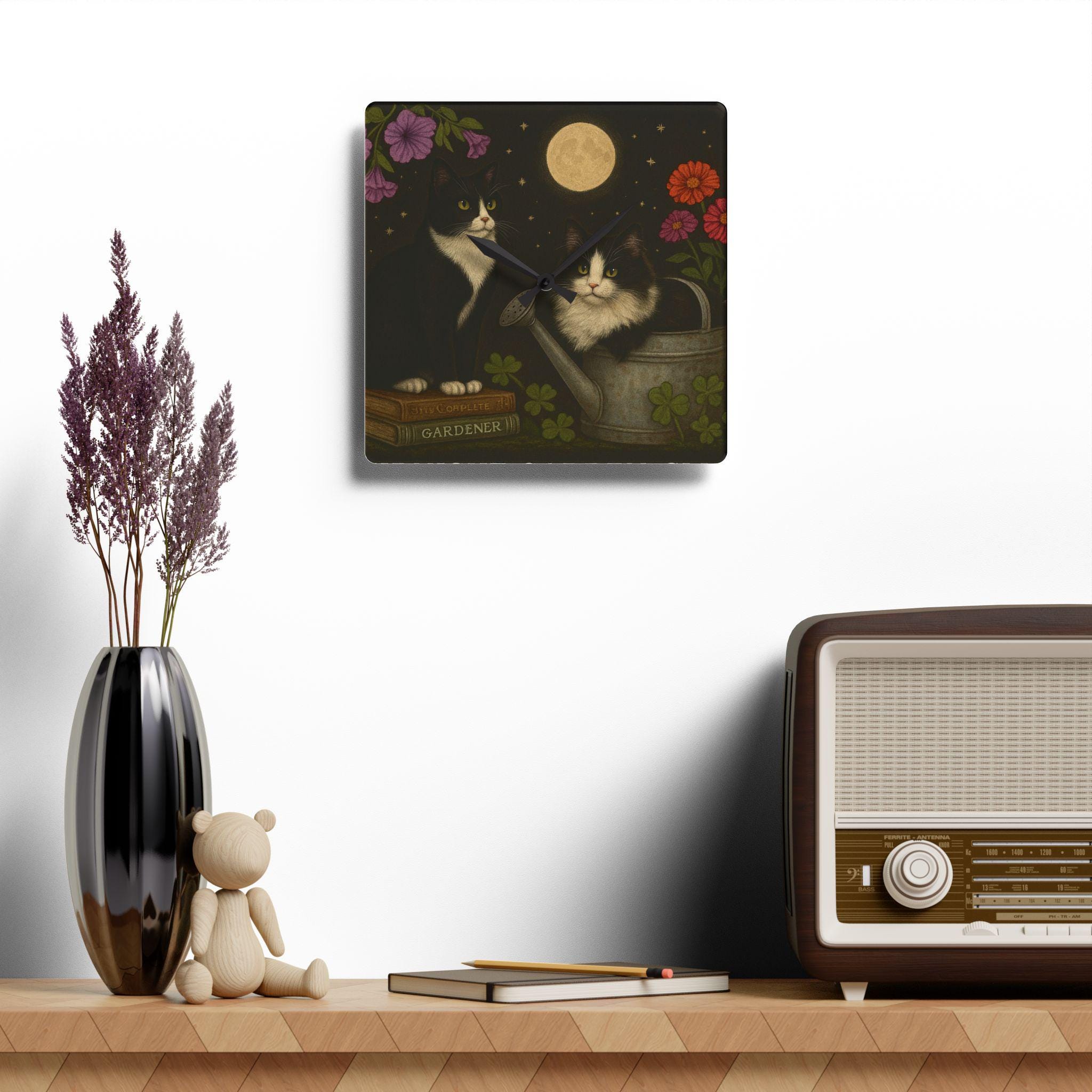 Charming Cat-themed Acrylic Wall Clock - Purrfect for Garden Lovers ...