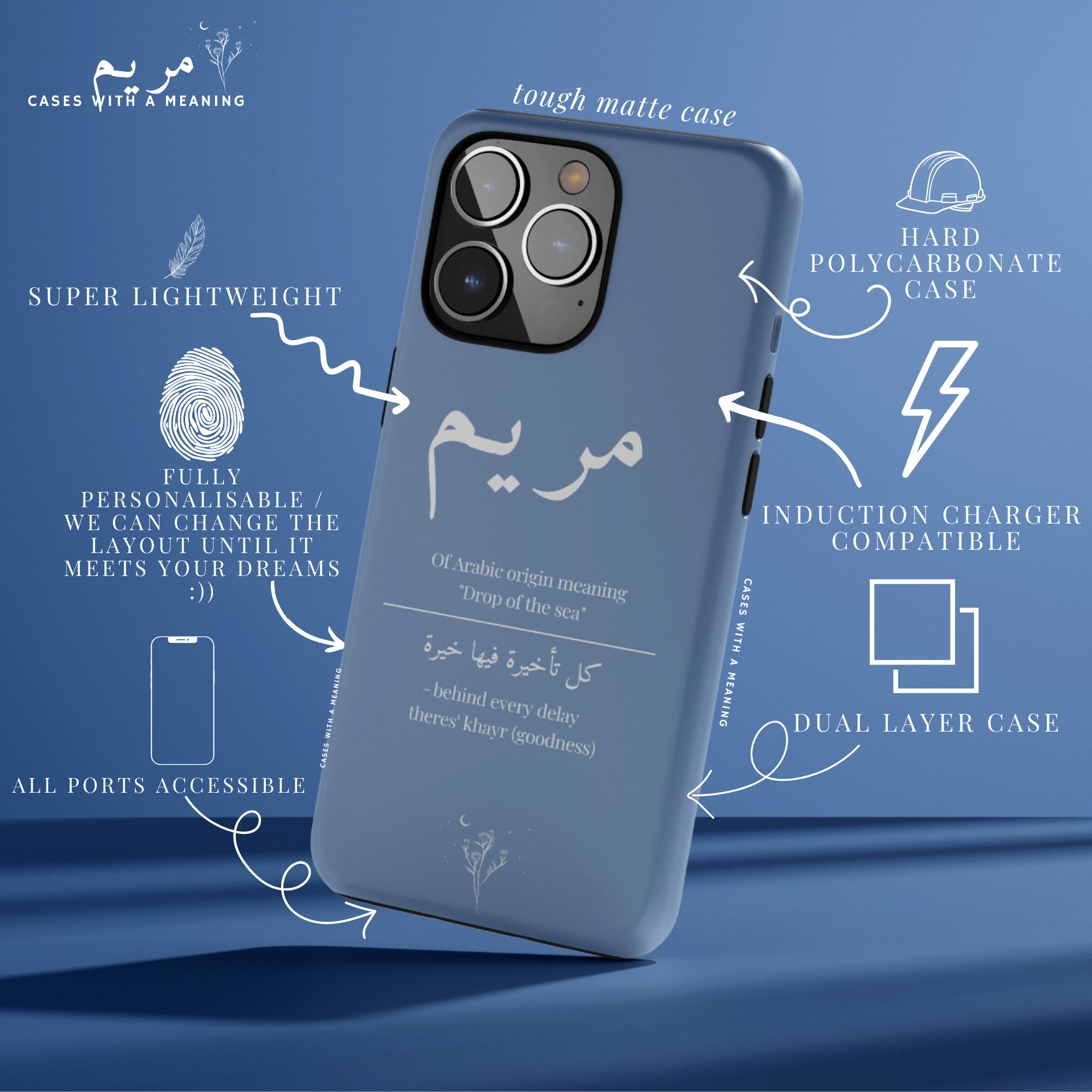 Personalised Arabic Quote Phone Case Blue Islamic iPhone Case Arabic ...