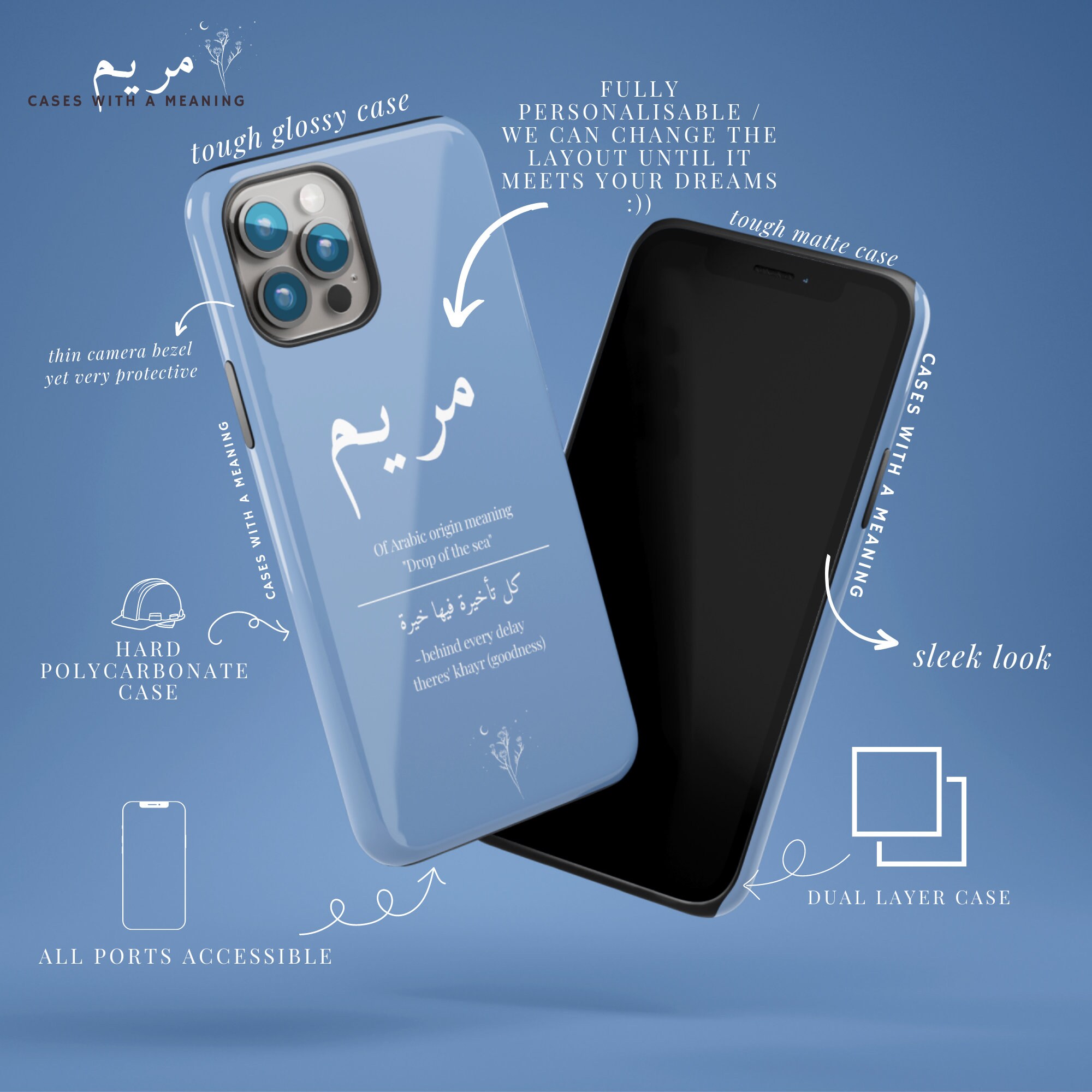 Personalised Arabic Quote Phone Case Blue Islamic iPhone Case Arabic ...