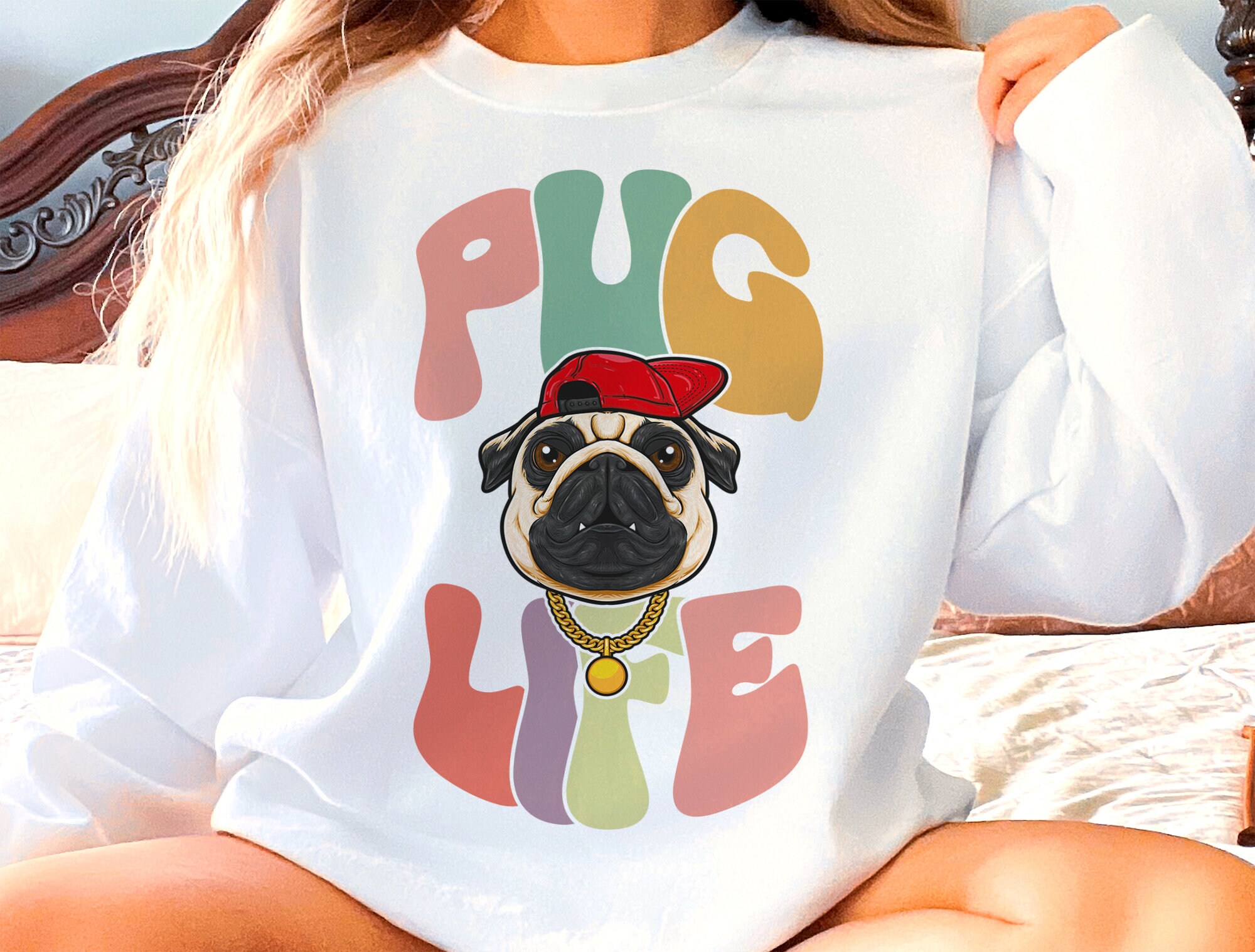 Pug Life Png, Cool Thug Pug Png, Thug Pug Design, Pug Dog Design, Women ...