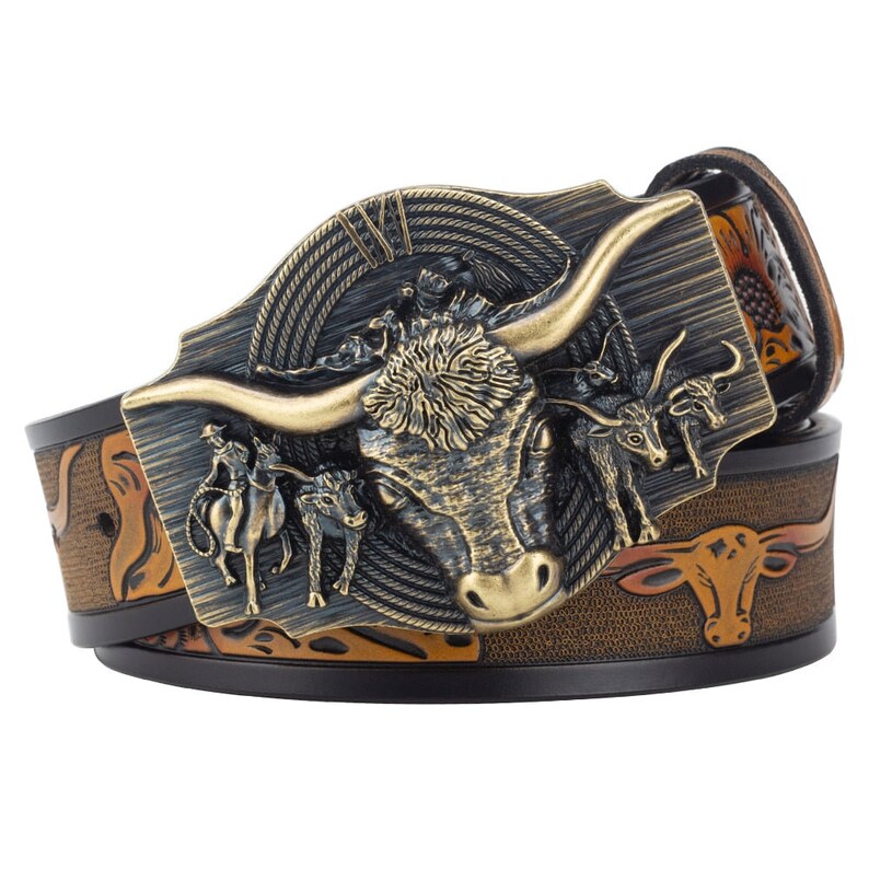 Wild West Cowboy Texas Belt With Metal Buckle With Longhorn - Etsy
