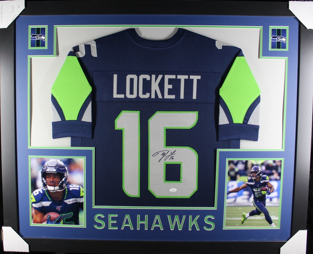 Tyler Lockett seahawks Blue Skyline Signed Autographed Framed Jersey ...