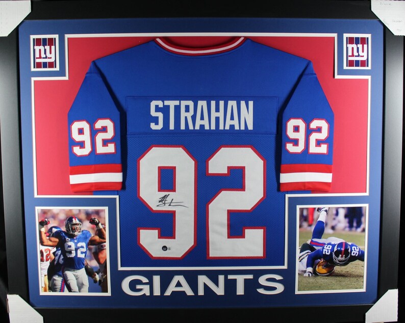 Michael Strahan giants Blue Skyline Signed Autographed Framed Jersey ...
