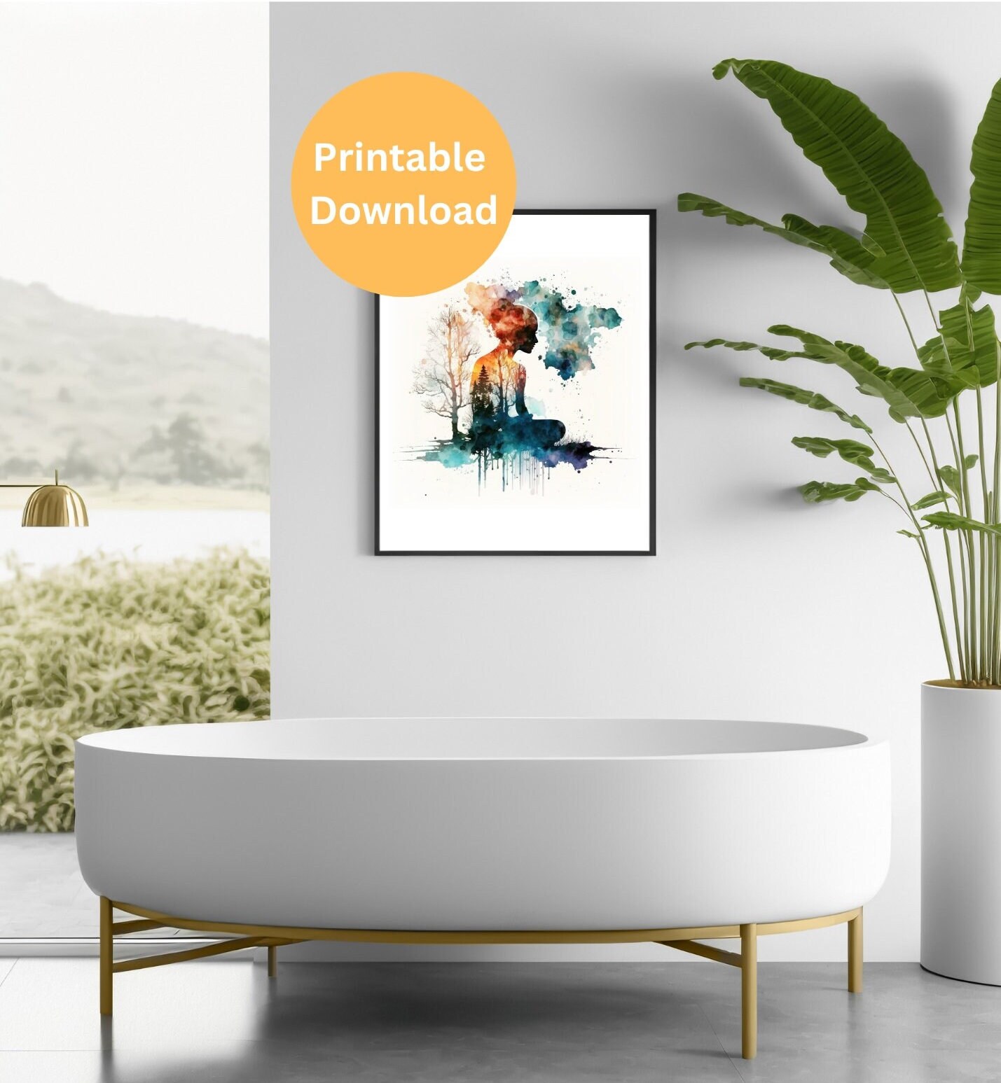 Meditation Wall Art Printable Watercolor Yoga Meditation Wall Art ...