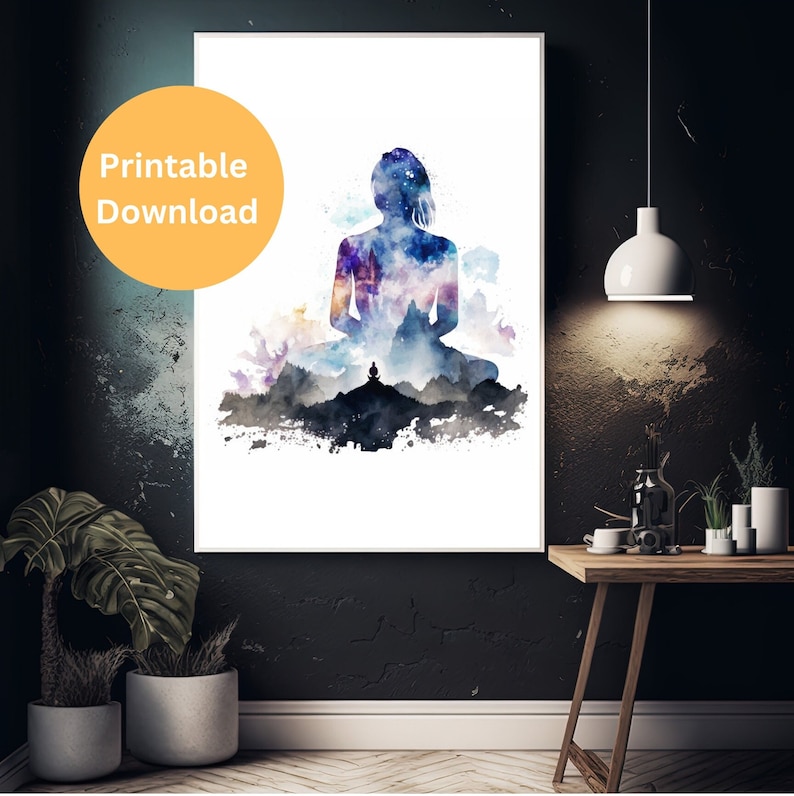 Watercolor Meditation Art Print: Yoga Room Decor (digital Download) - Etsy