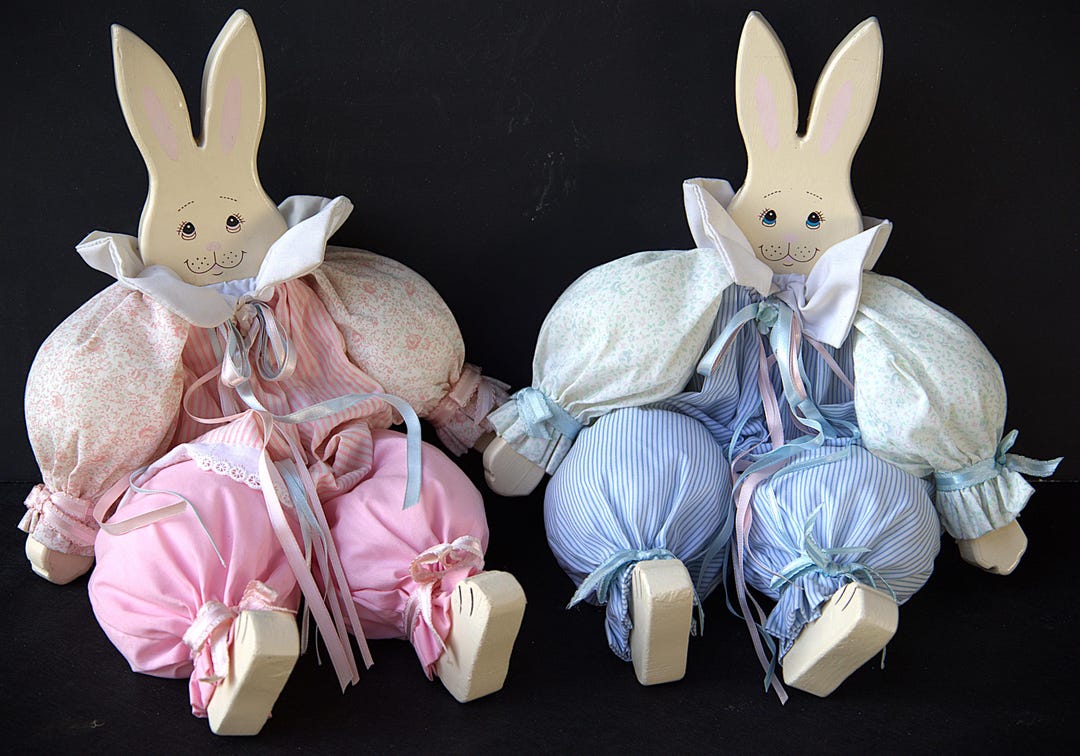 Shelf Sitters Stuffed Animal and Wood Bunny Pair | Vintage 1990s Boy ...