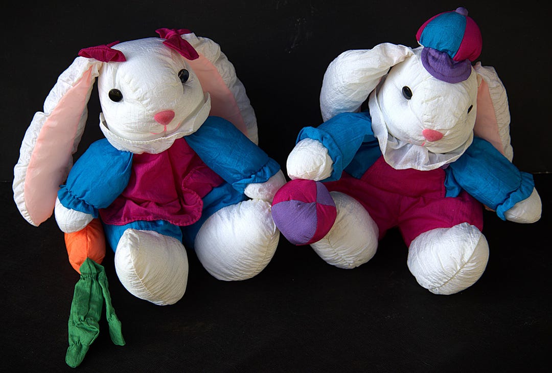 Vintage Stuffed Animal and Plushies Easter Bunny Pair | 1990s Boy and ...