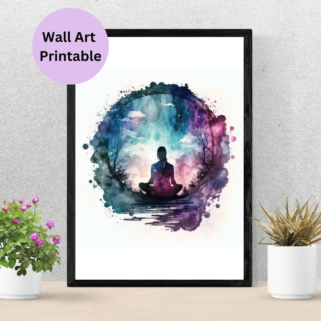 Meditation Wall Art Printable Watercolor Yoga Meditation Wall Art ...