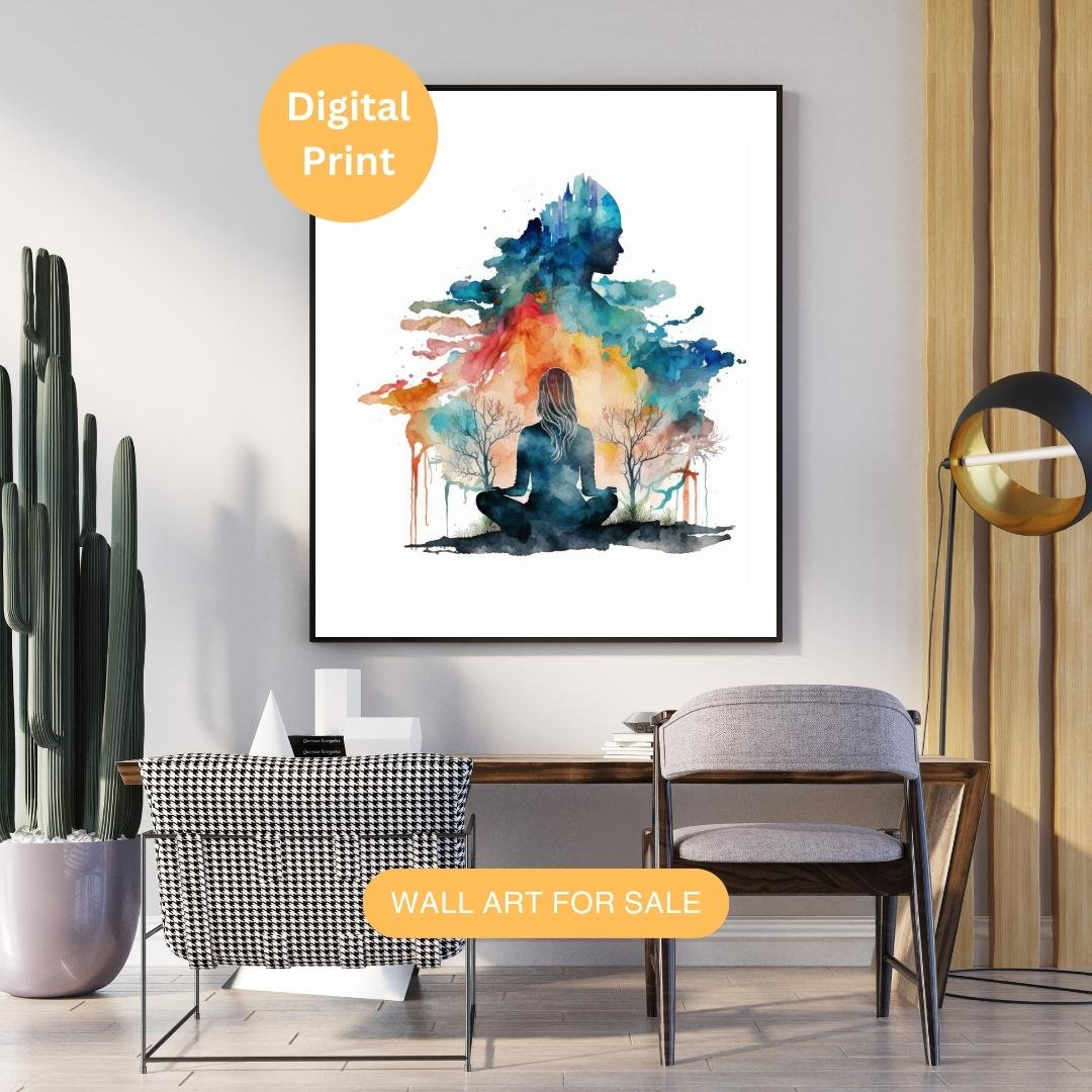 Watercolor Meditation Art Print: Yoga Room Decor (digital Download) - Etsy