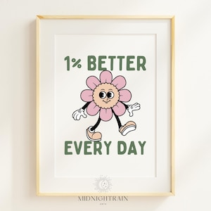 1% Better Everyday Retro Poster Vintage Character Print Motivational ...