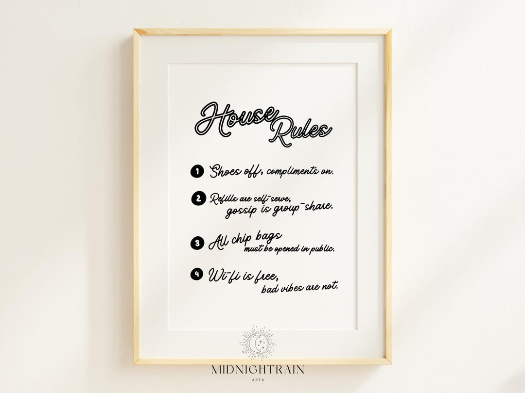 Funny House Rules Sign Printable Family House Rules Housewarming Gift ...
