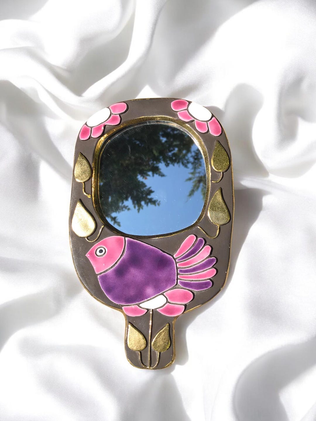 Rare Mithé Espelt Mirror – Bird and Flowers – Vintage Glazed ...